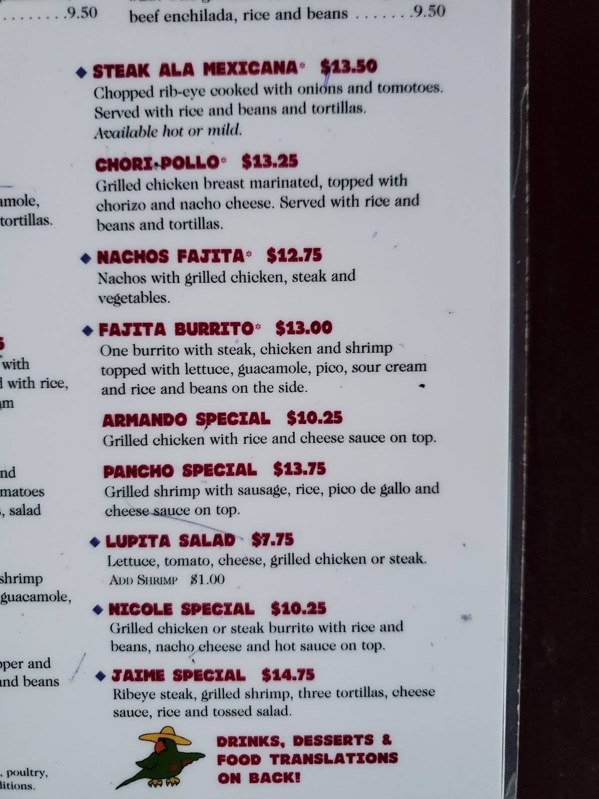 Menu at El Fogon Mexican Grill restaurant, Akron