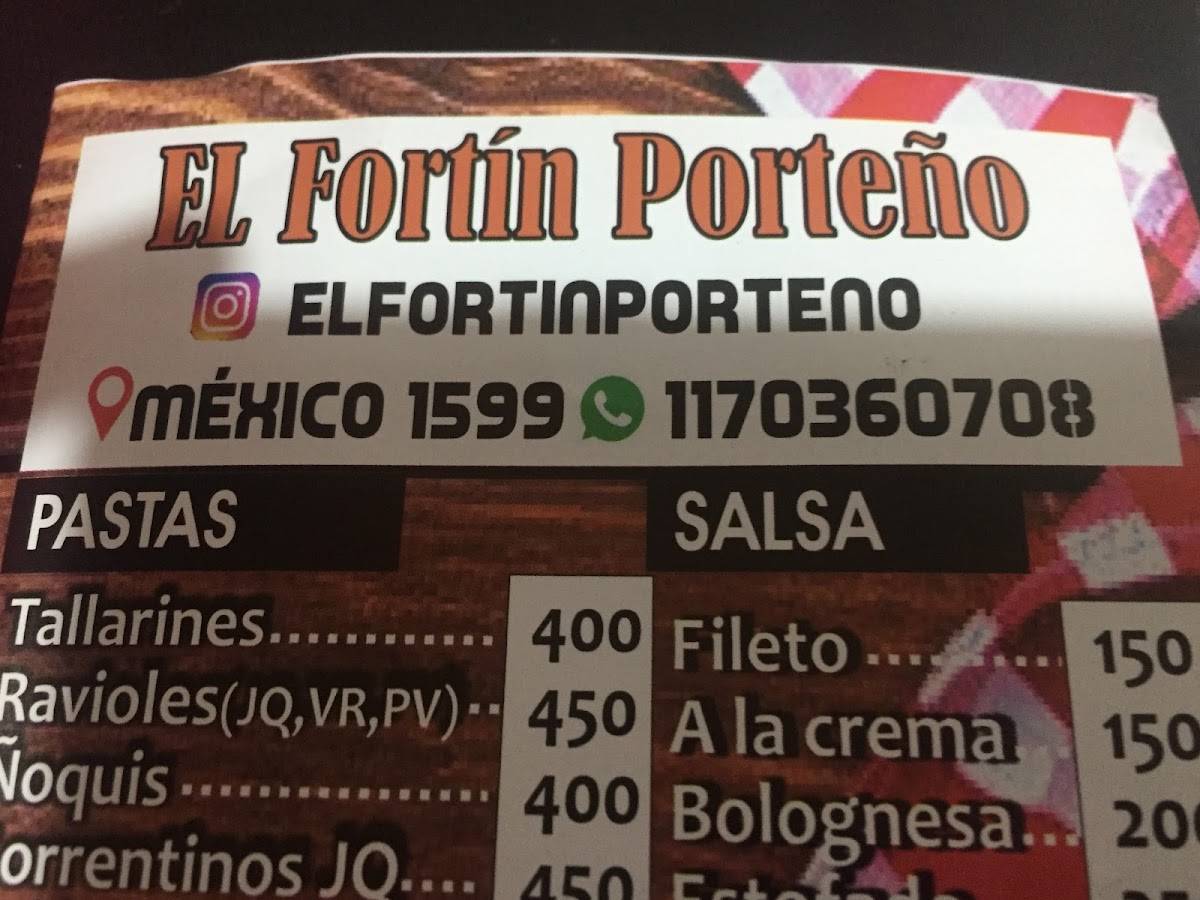Carta del restaurante El Fortín Porteño, Buenos Aires
