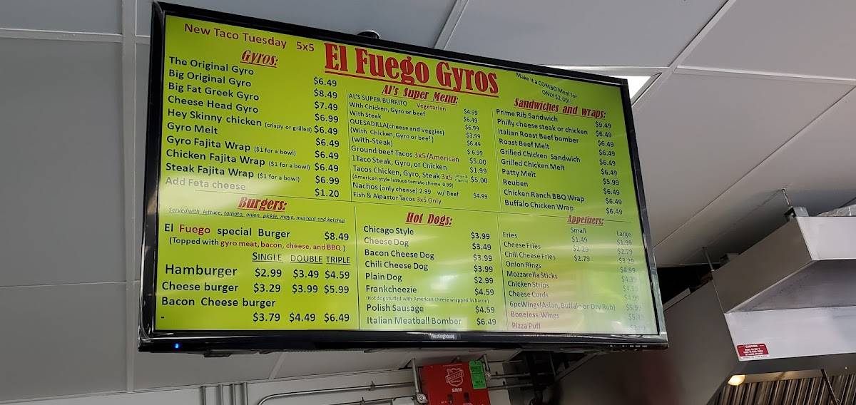 Menu at El Fuego Gyros restaurant, Kenosha