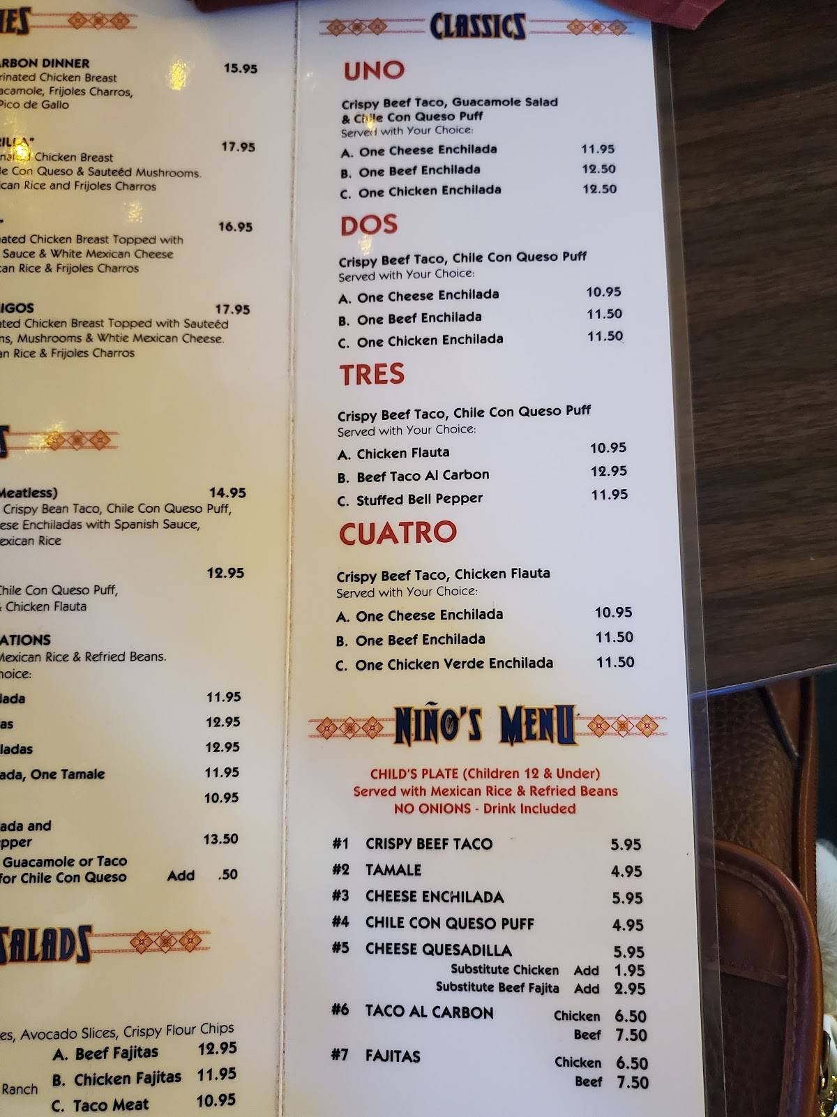 Menu at El Gallo restaurant, Houston, Gessner Rd