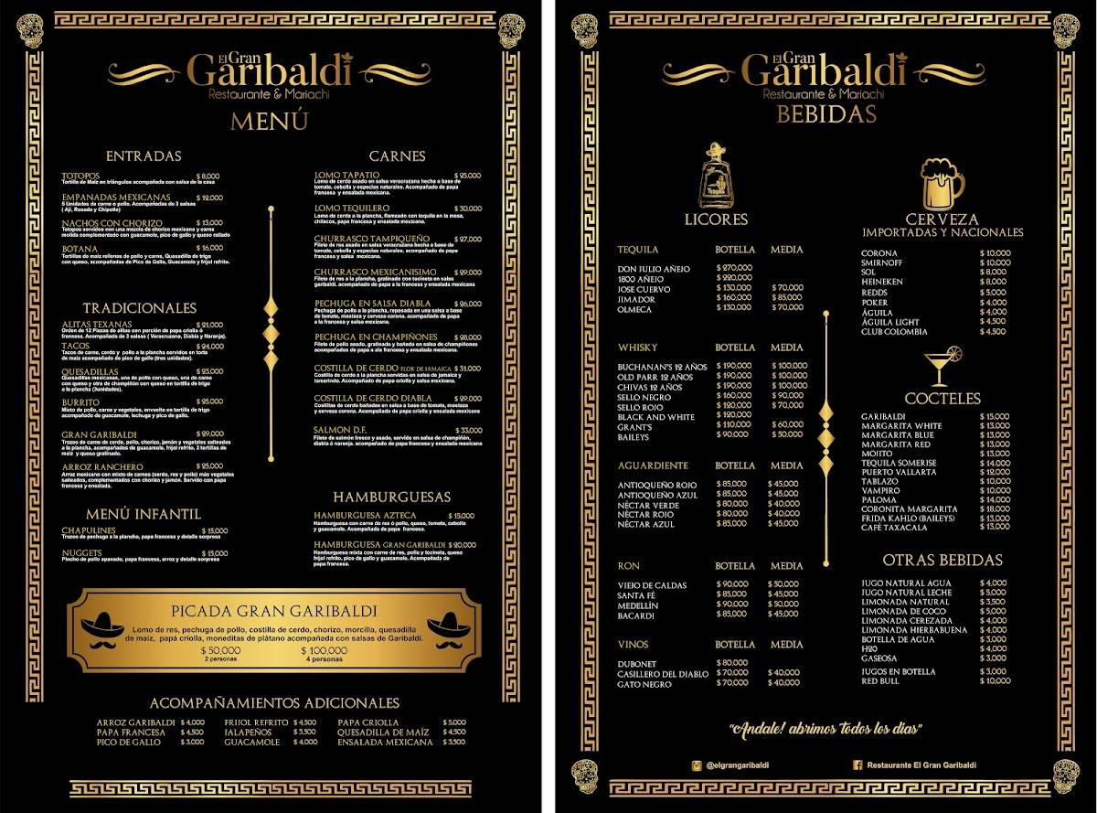 Menu at El Gran Garibaldi Restaurante & Mariachi, Facatativá