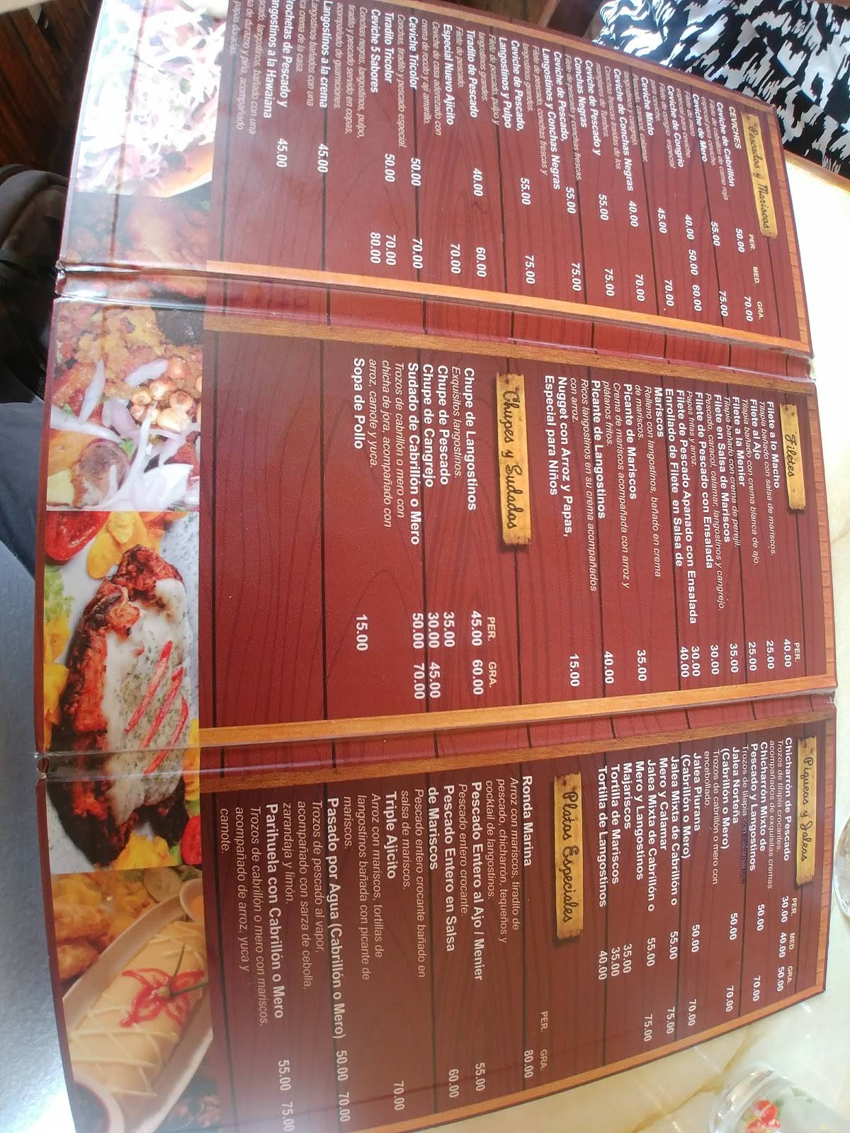 Carta del restaurante El Nuevo Ajicito, Piura, Gardenias Mz. B