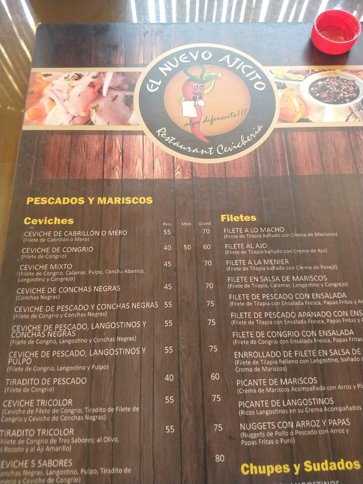 Carta del restaurante El Nuevo Ajicito, Piura, Gardenias Mz. B
