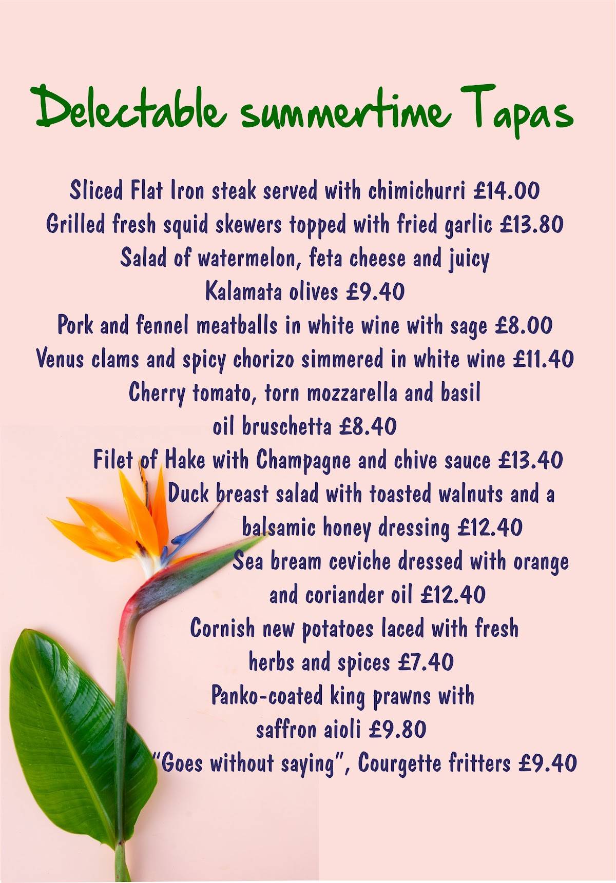 Menu at El Olivo restaurant, Exmouth