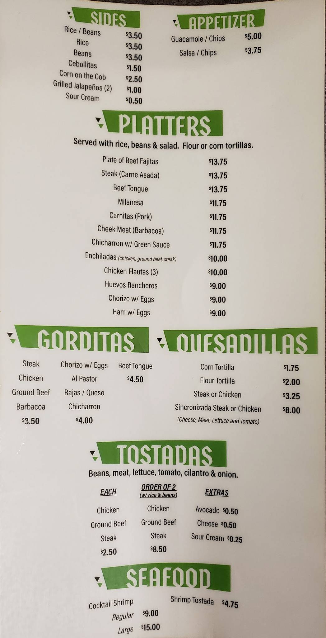 Menu at El Olmito Mexican Grocery restaurant, Muscatine