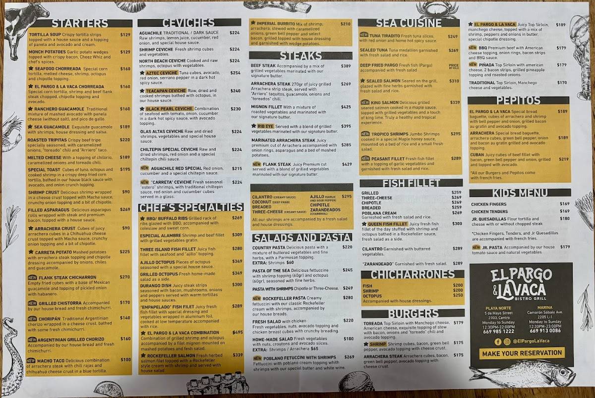 Menu at El Pargo y La Vaca (Playa Norte) pub & bar, Mazatlán