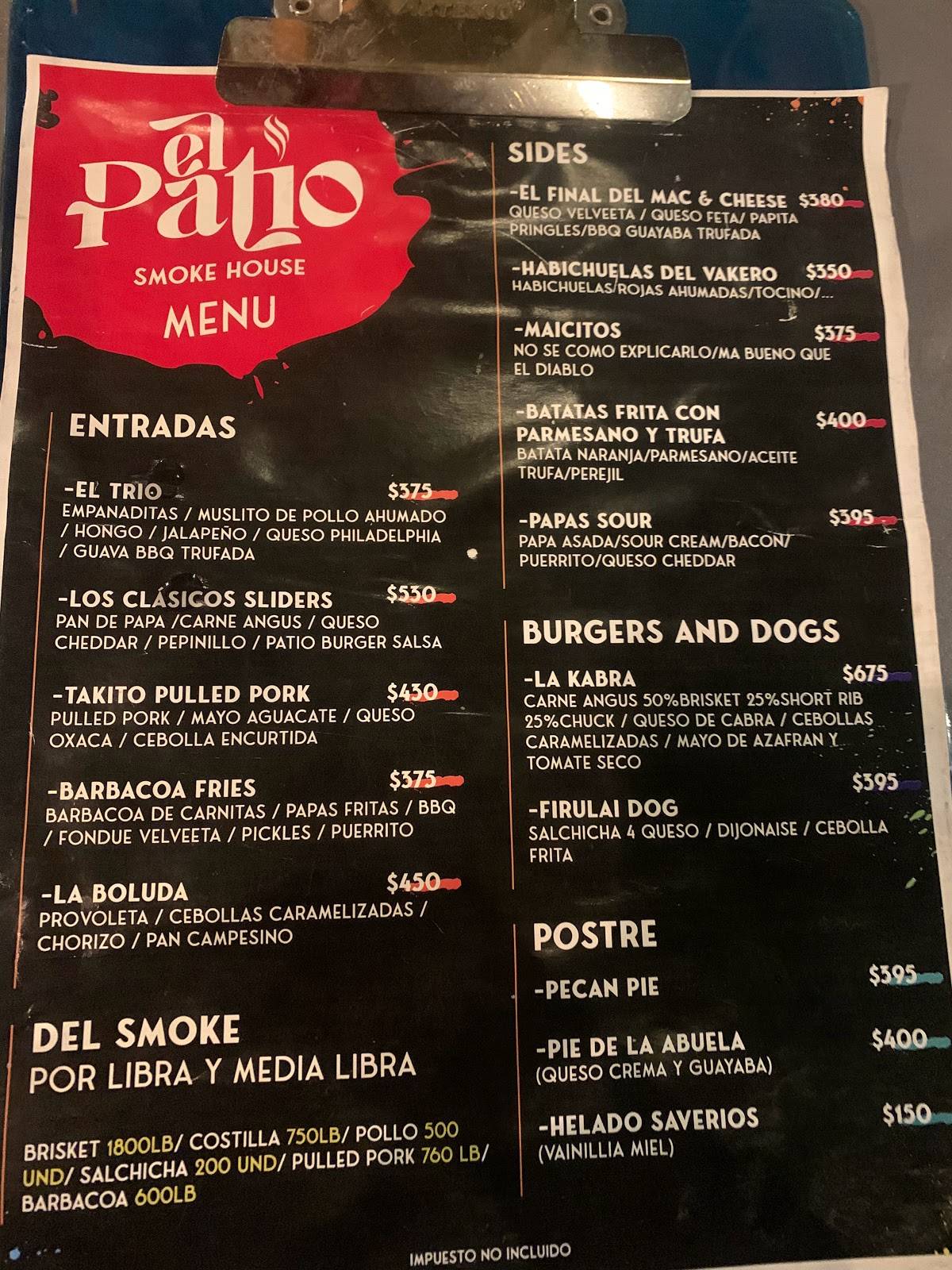 Carta del restaurante El Patio Smoke House, Santo Domingo
