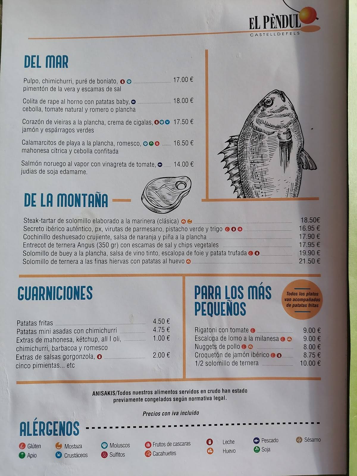 Carta de Restaurante Beach Club El Péndulo, Casteldefels