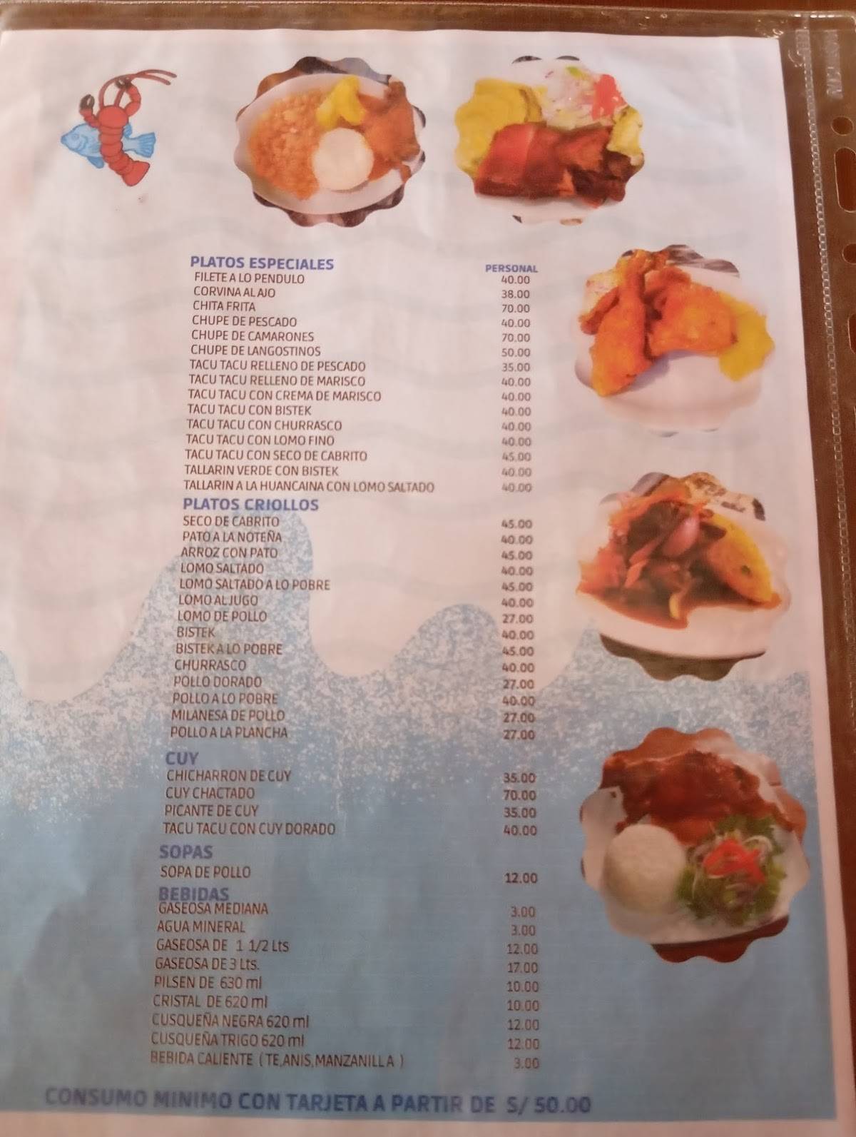 Carta del restaurante El Péndulo, Puente Piedra