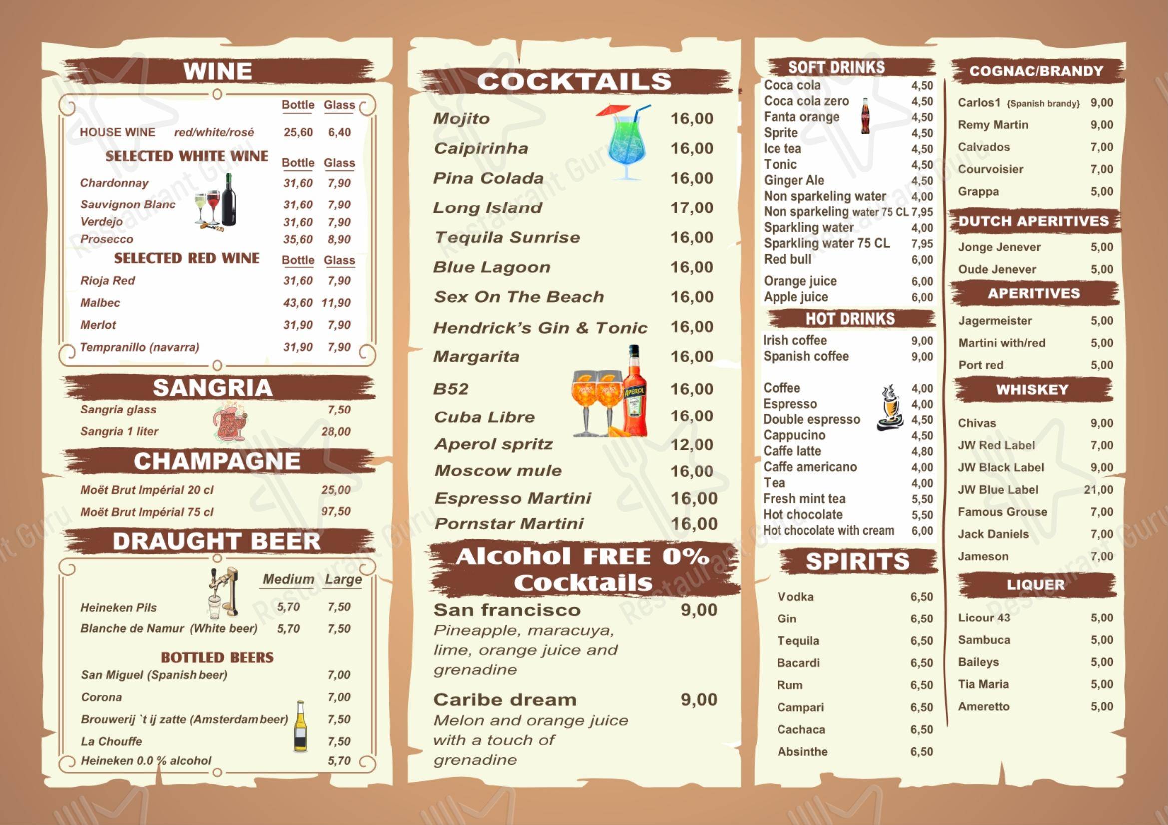 Menu au El Pimpi Tapas, Amsterdam