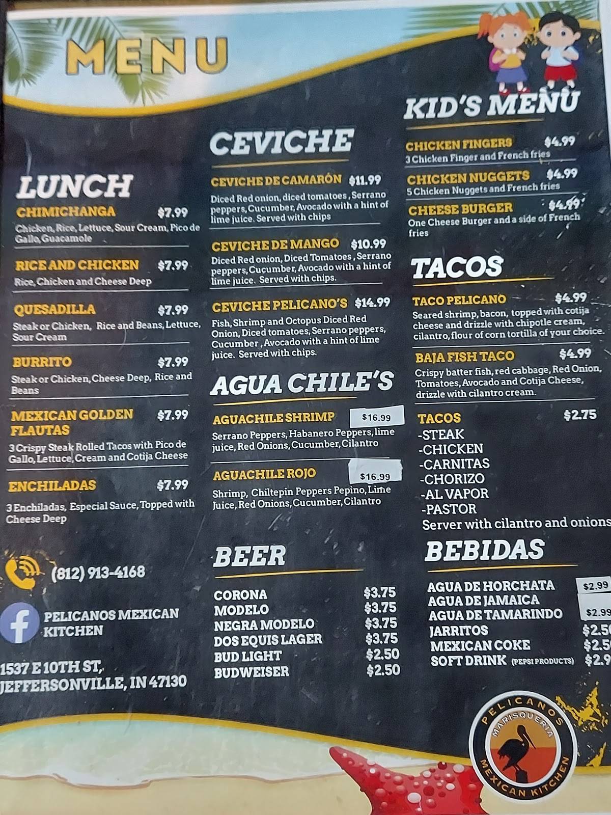 Menu at Marisquería El Puerto De San Blas restaurant, Jeffersonville