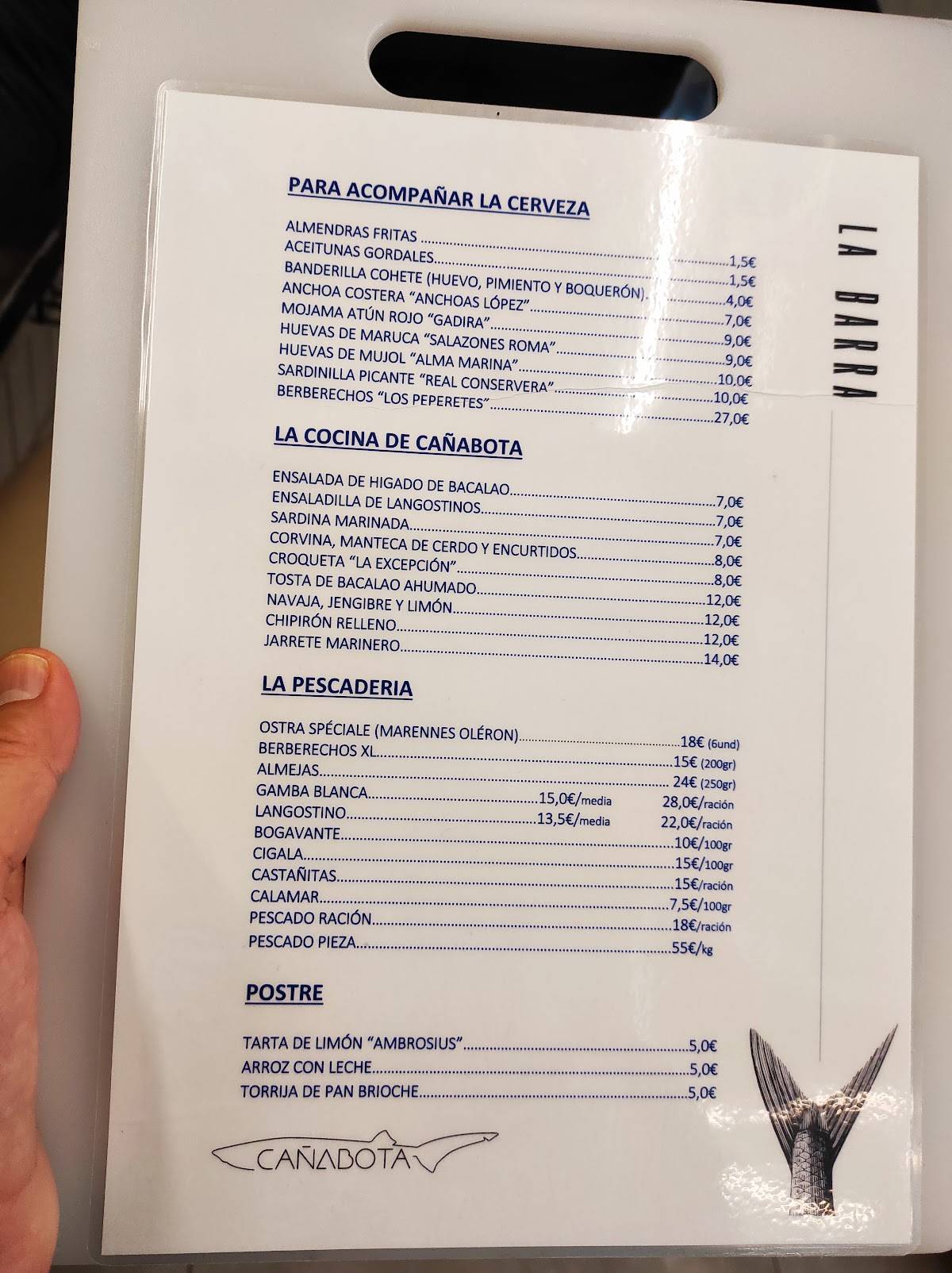 Menu at Cañabota pub & bar, Seville, C. Orfila