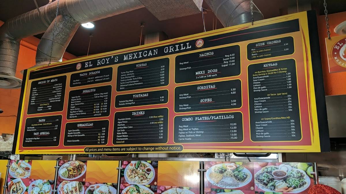 Menu at El Roy's Mexican Grill restaurant, Petaluma, 210 Edith St