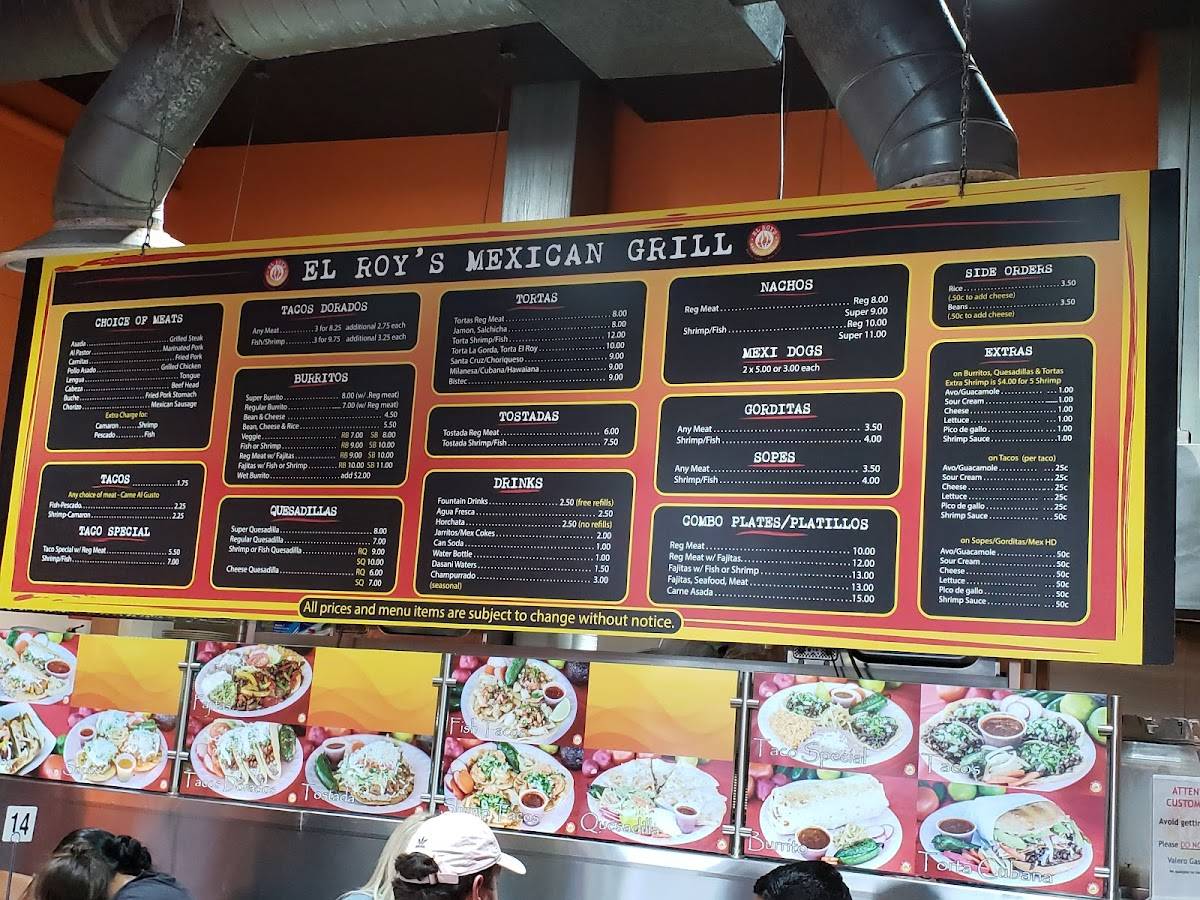 Menu at El Roy's Mexican Grill restaurant, Petaluma, 210 Edith St