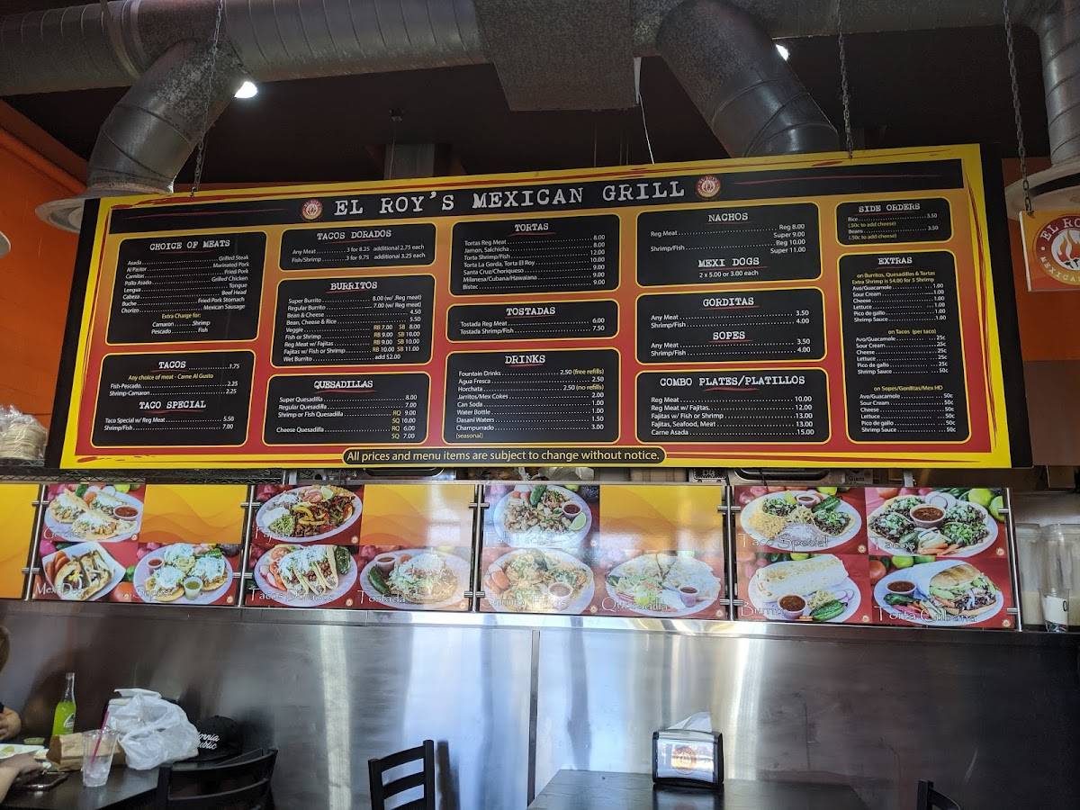Menu at El Roy's Mexican Grill restaurant, Petaluma, 210 Edith St