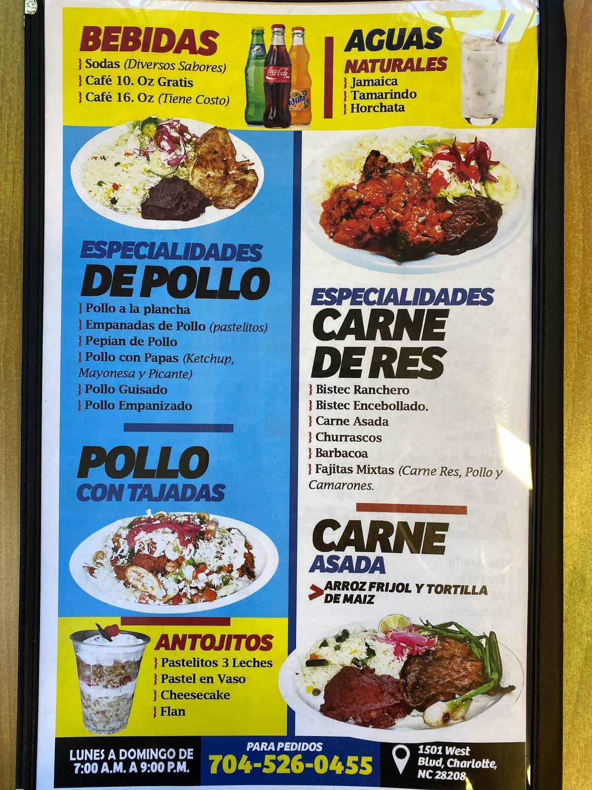 Menu at El Sazón Latino restaurant, Charlotte