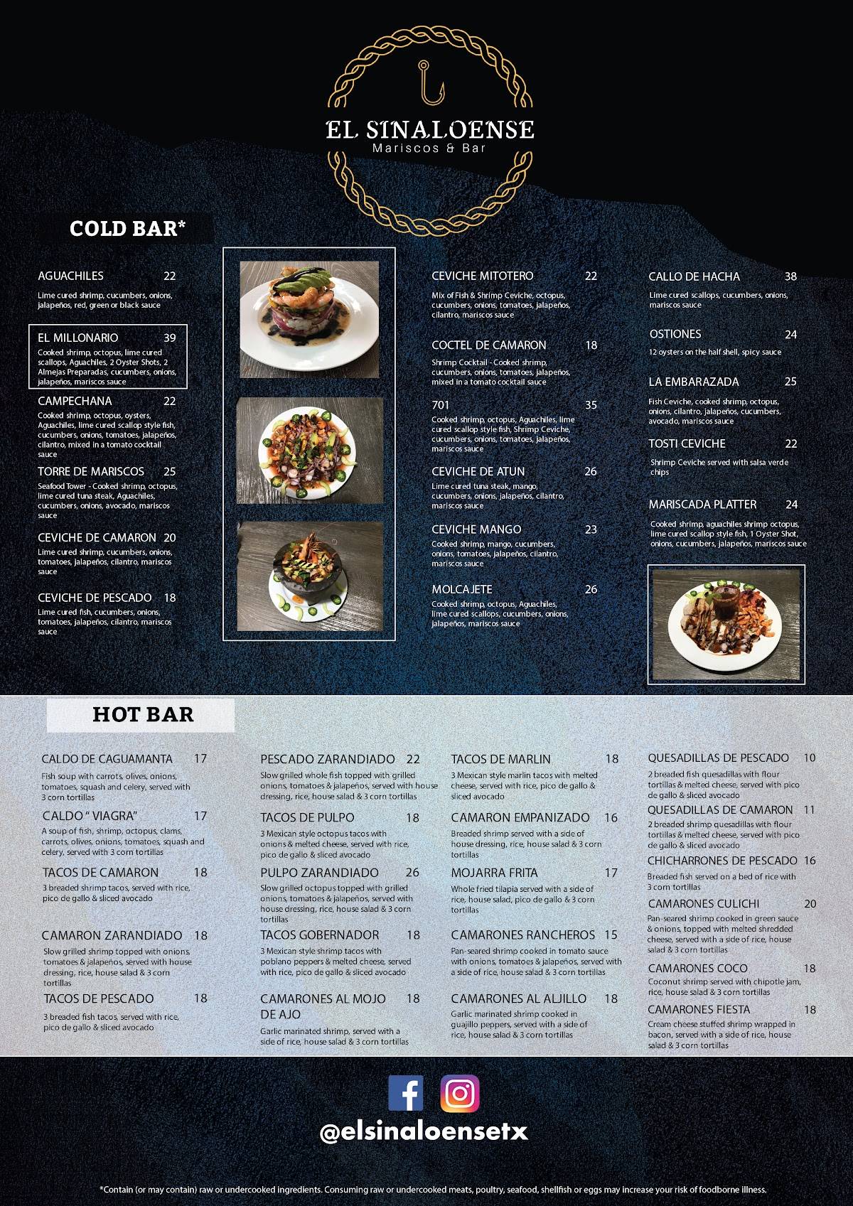 Menu at El Sinaloense Mariscos & Bar, Odessa