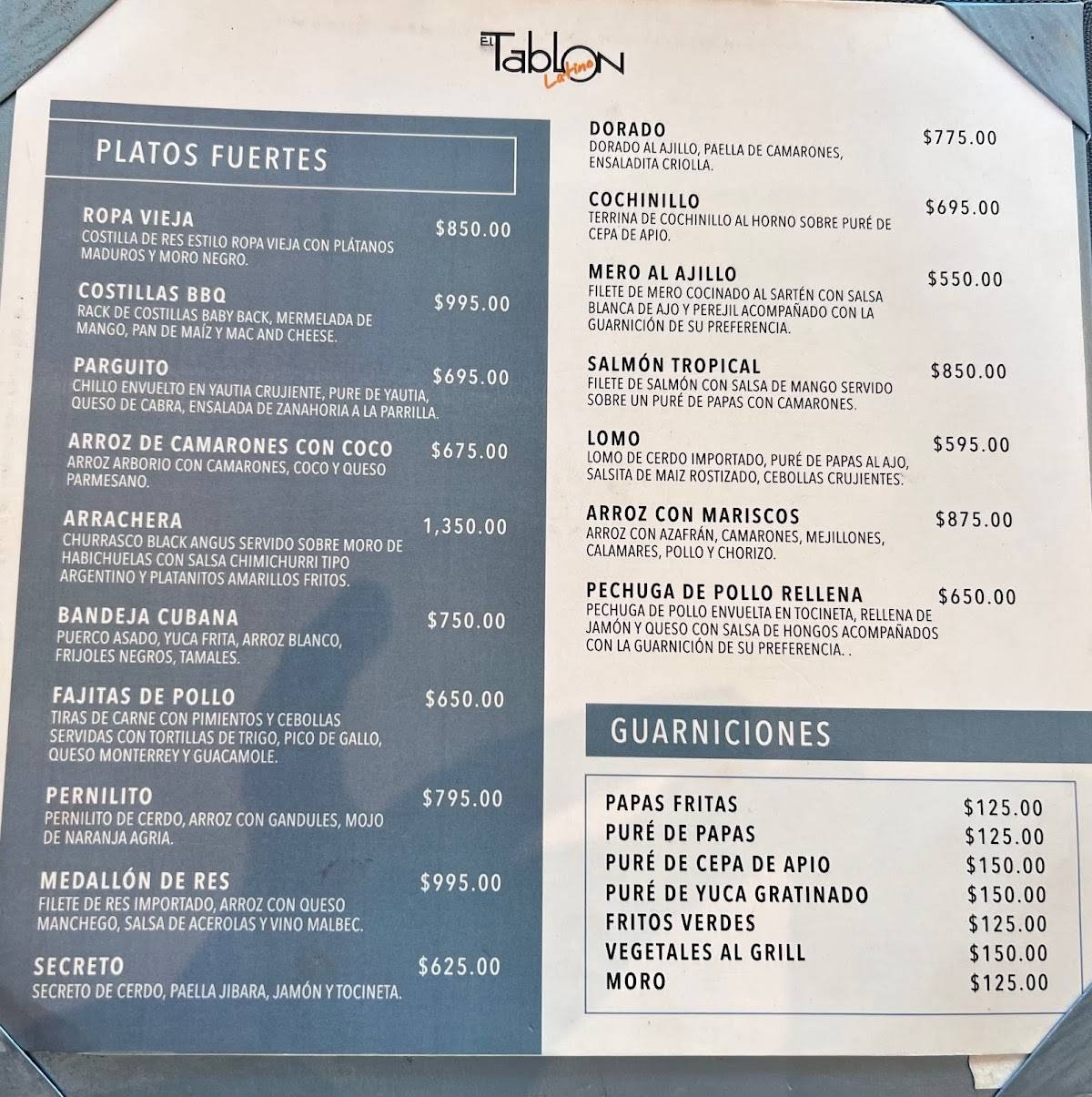 Carta del restaurante El Tablon Latino, Santiago De Los Caballeros, C ...