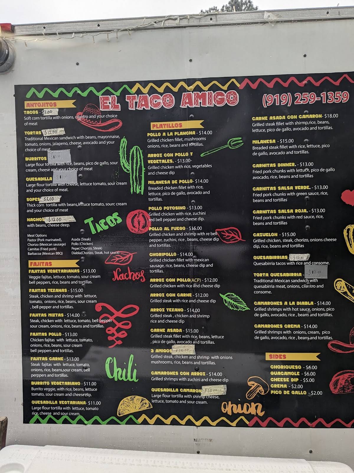 Menu at El Taco Amigo restaurant, Chapel Hill