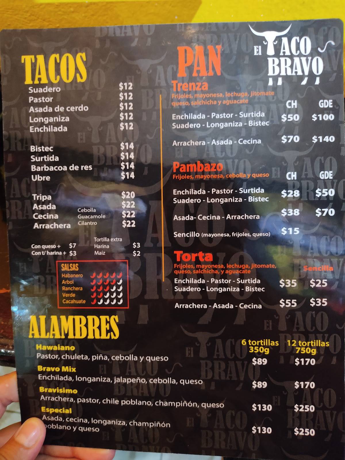 Carta del restaurante El Taco Bravo, Orizaba