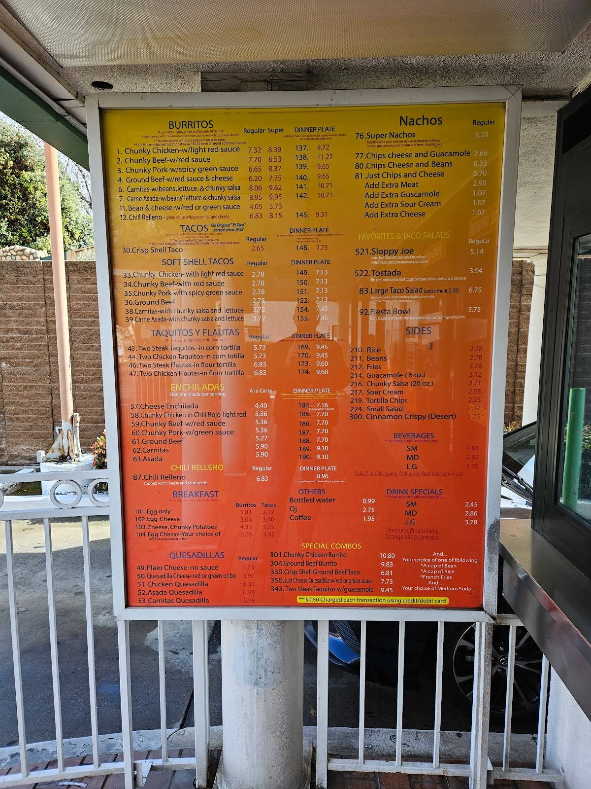 Menu at El Taco restaurant, Downey, Florence Ave