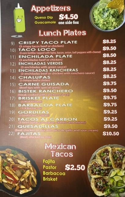 Menu at El Tacote restaurant, Hillsboro