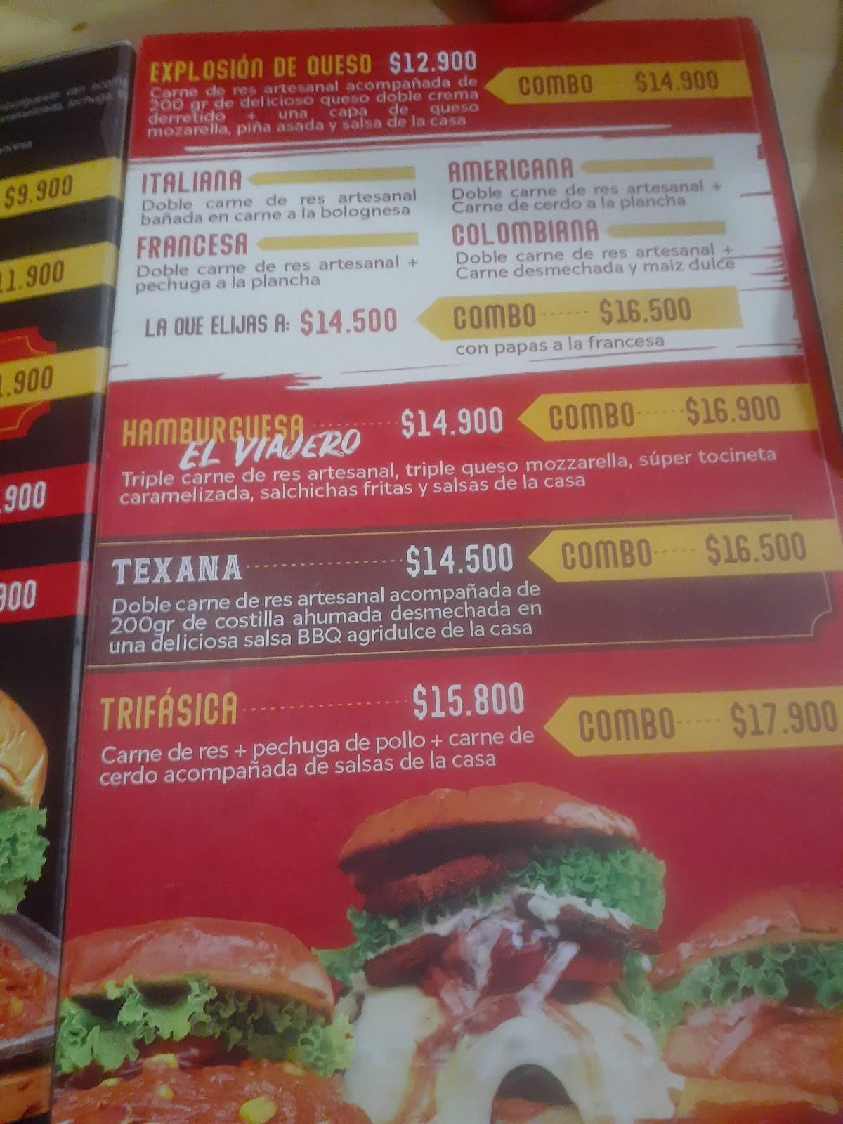 Carta del restaurante El Viajero hamburguesas Dosquebradas, la pradera ...
