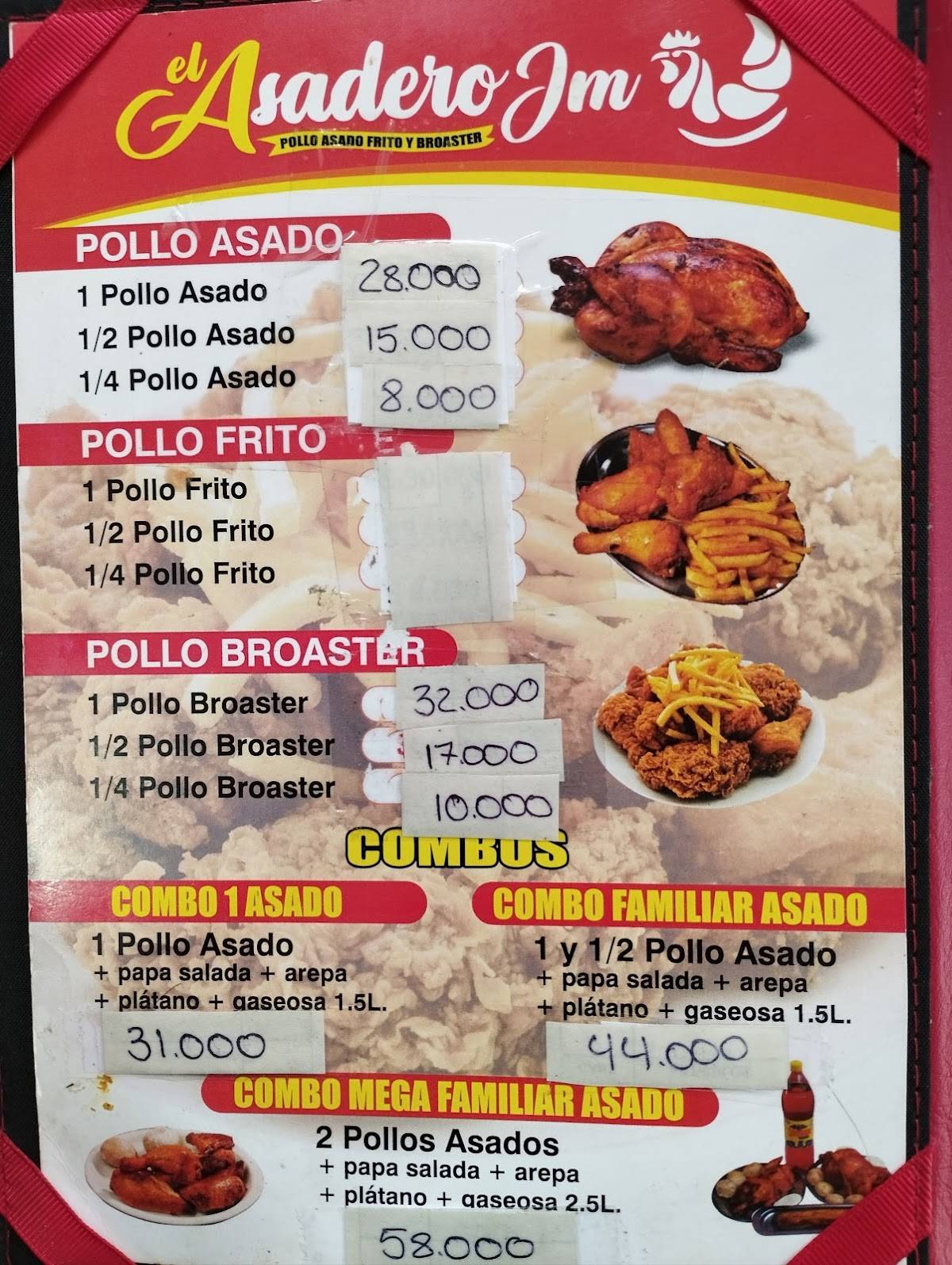 Menu at El asadero JM restaurant, Bogotá