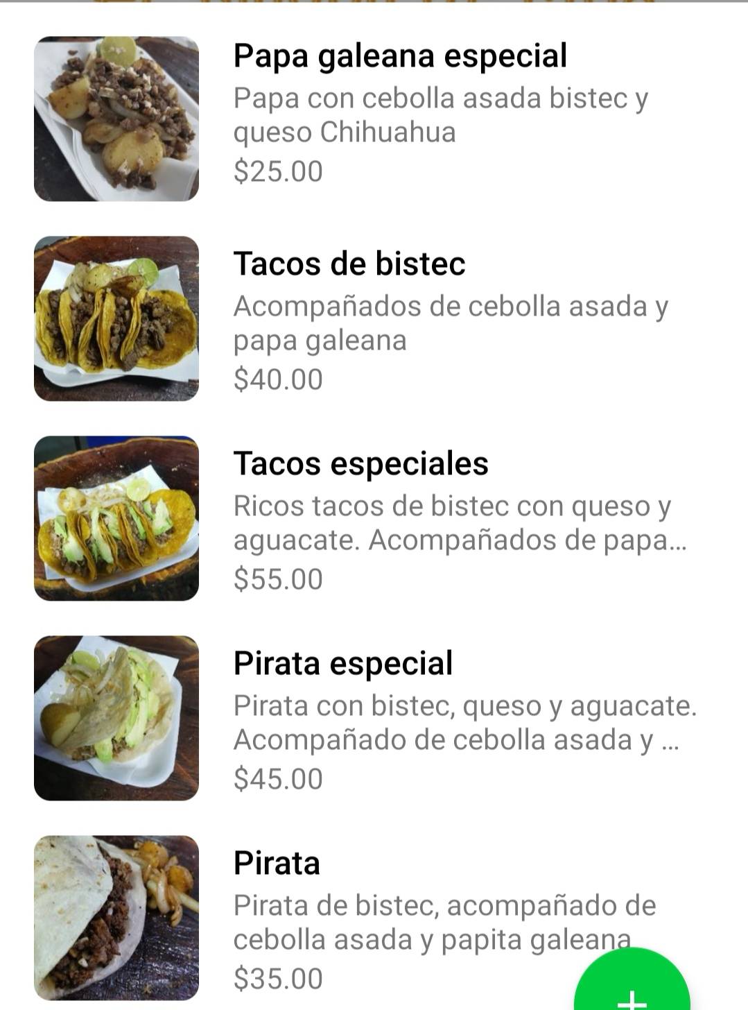 Carta del restaurante El rincón del Máx, Apodaca