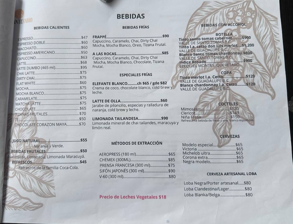 Carta de Elefante Sabio Café, Guadalajara