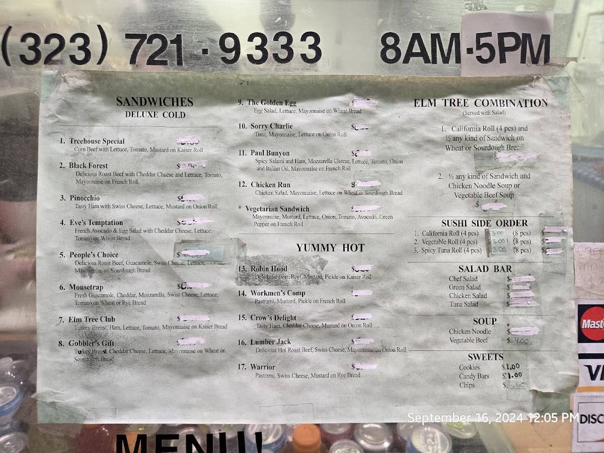 Menu at Elm Tree Sandwich Shop restaurant, Commerce