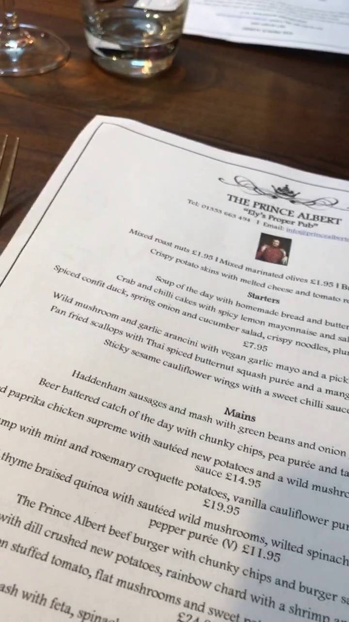 Menu at The Prince Albert pub & bar, Ely