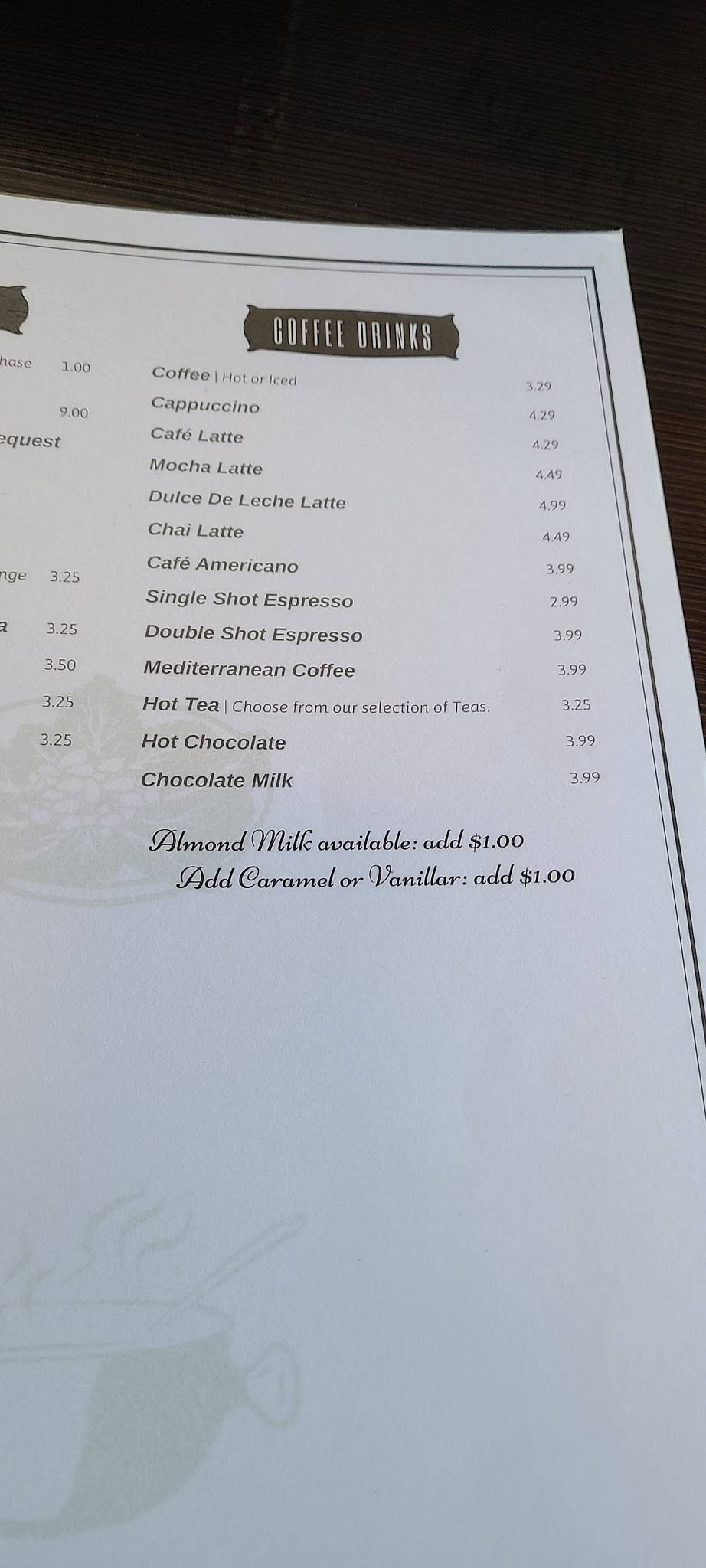 Menu at Emle's Restaurant, Los Angeles