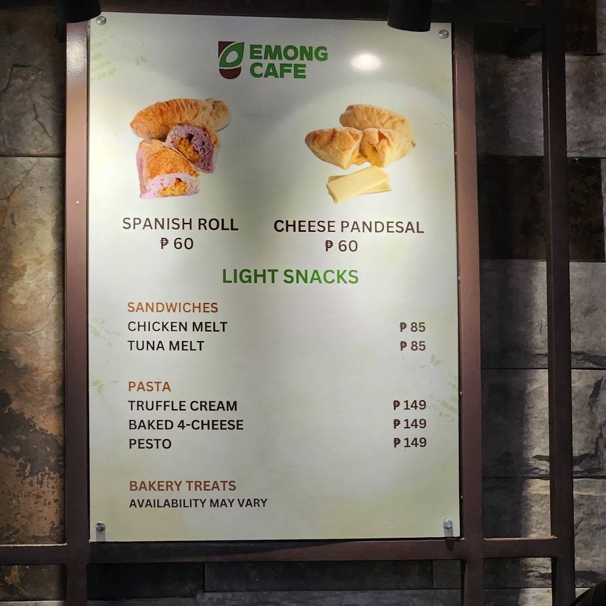 Menu at Emong Cafe, Cabanatuan City