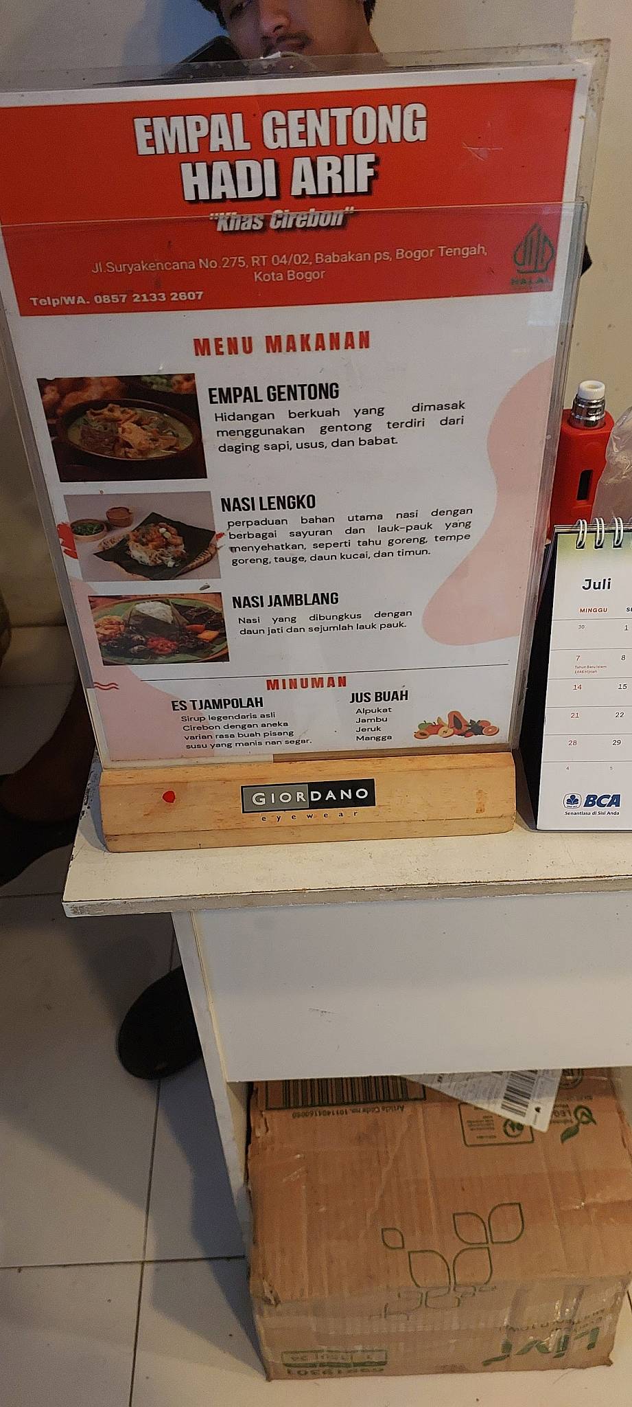 Menu at Empal Gentong cirebon dan bacang panas hadi arif, Bogor