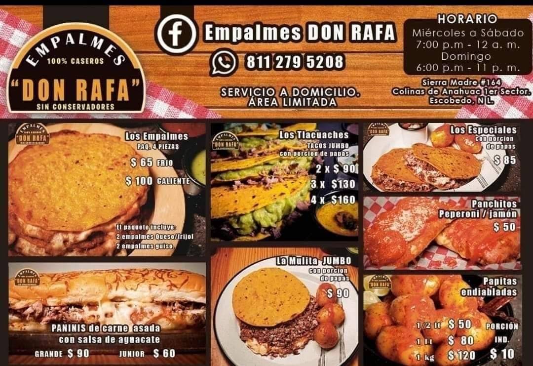 Menu at Empalmes Don Rafa restaurant, General Escobedo