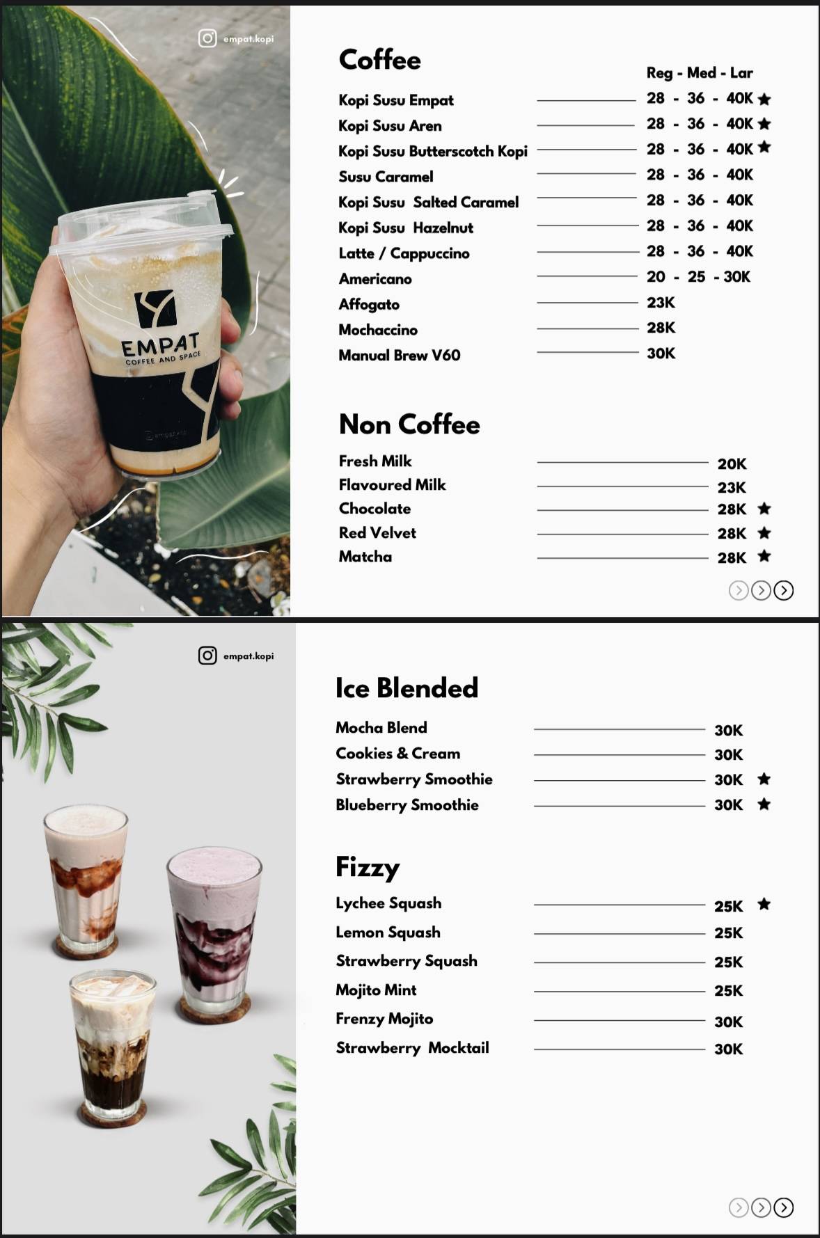 Menu at Empat Coffee and Space, Cilegon