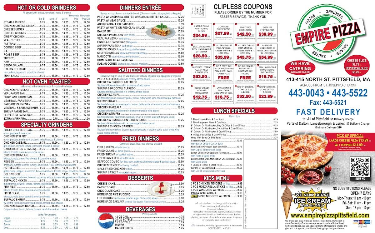 Menu at Empire Pizza Restaurant, Pittsfield