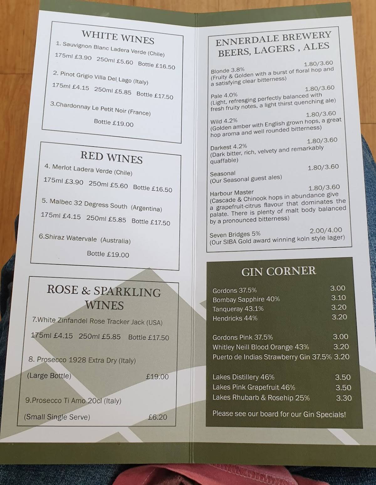 Menu at Ennerdale Brewery, Tap and Bistro restaurant, England