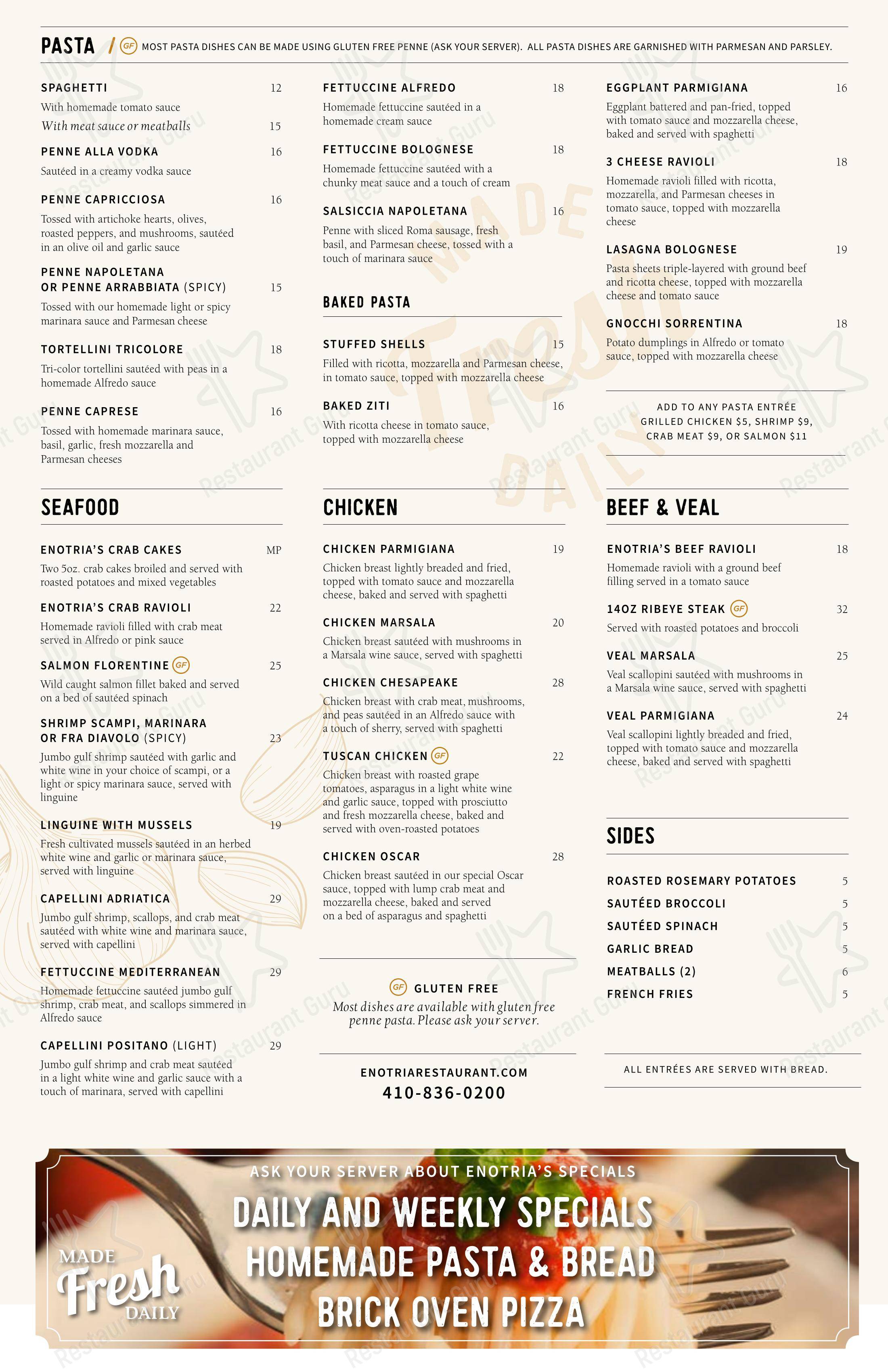 Menu at Enotria Restaurant & Grill, Forest Hill