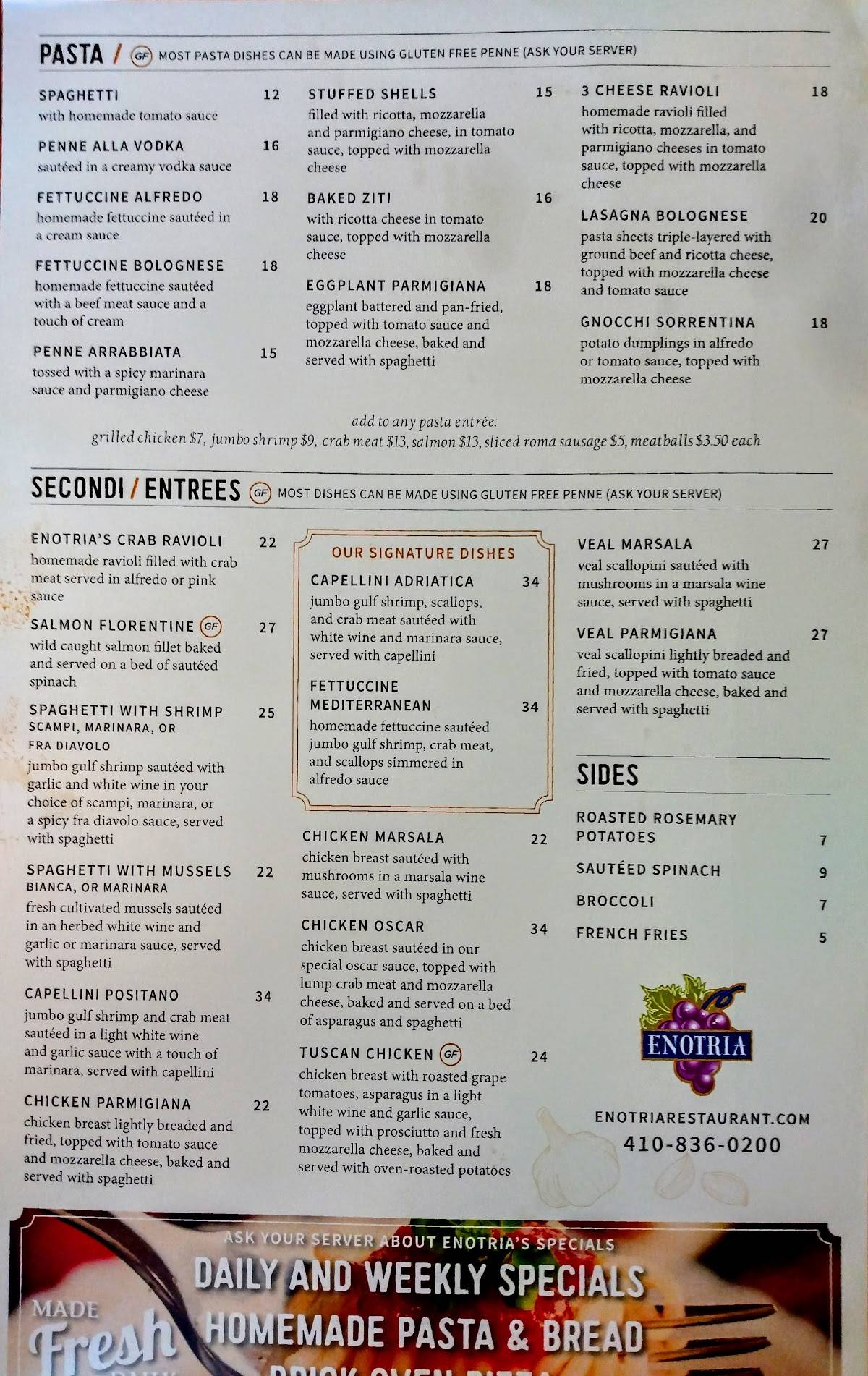 Menu at Enotria Restaurant & Grill, Forest Hill