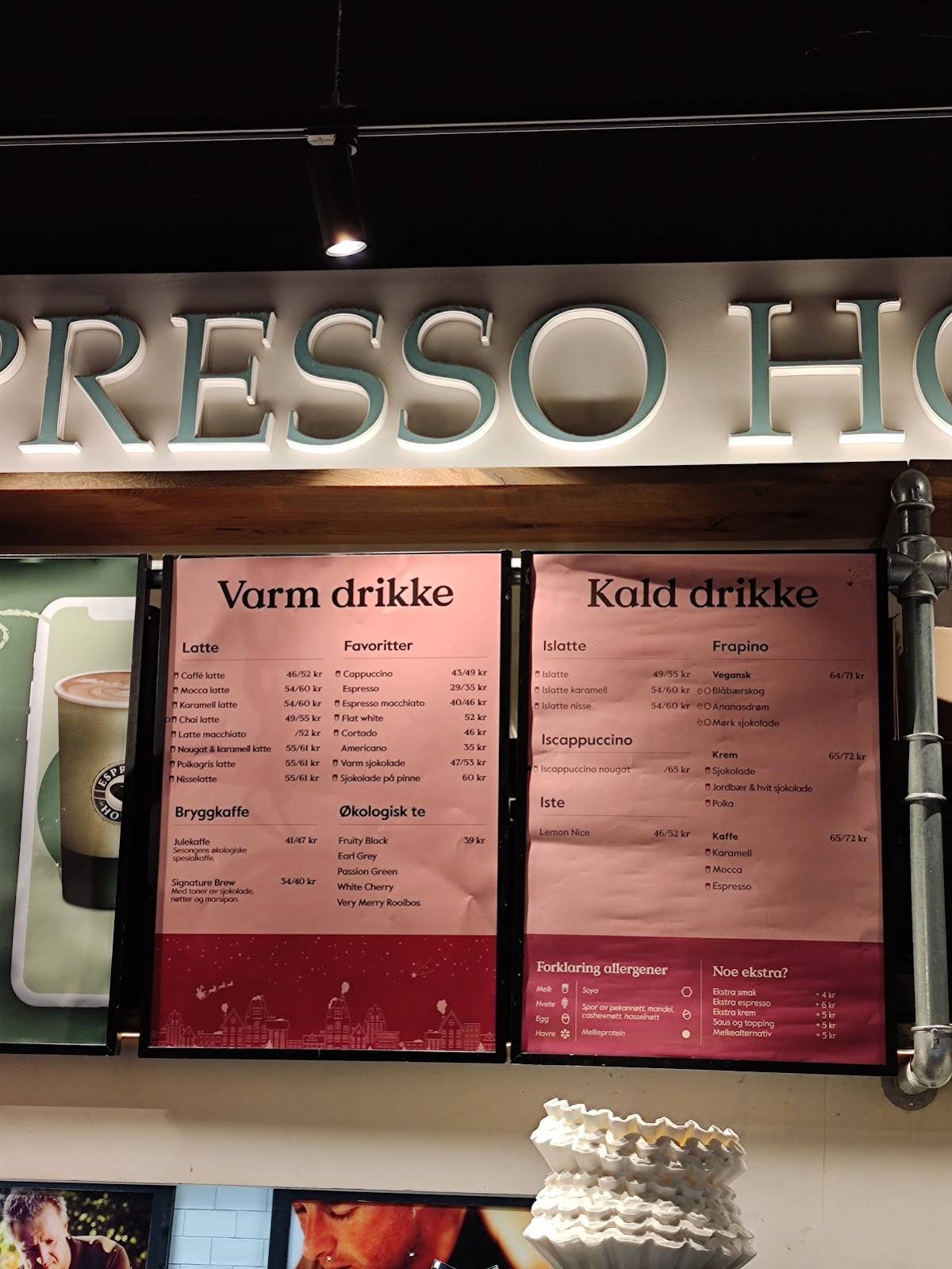 Menu at Espresso House cafe, Bergen, Strømgaten 8