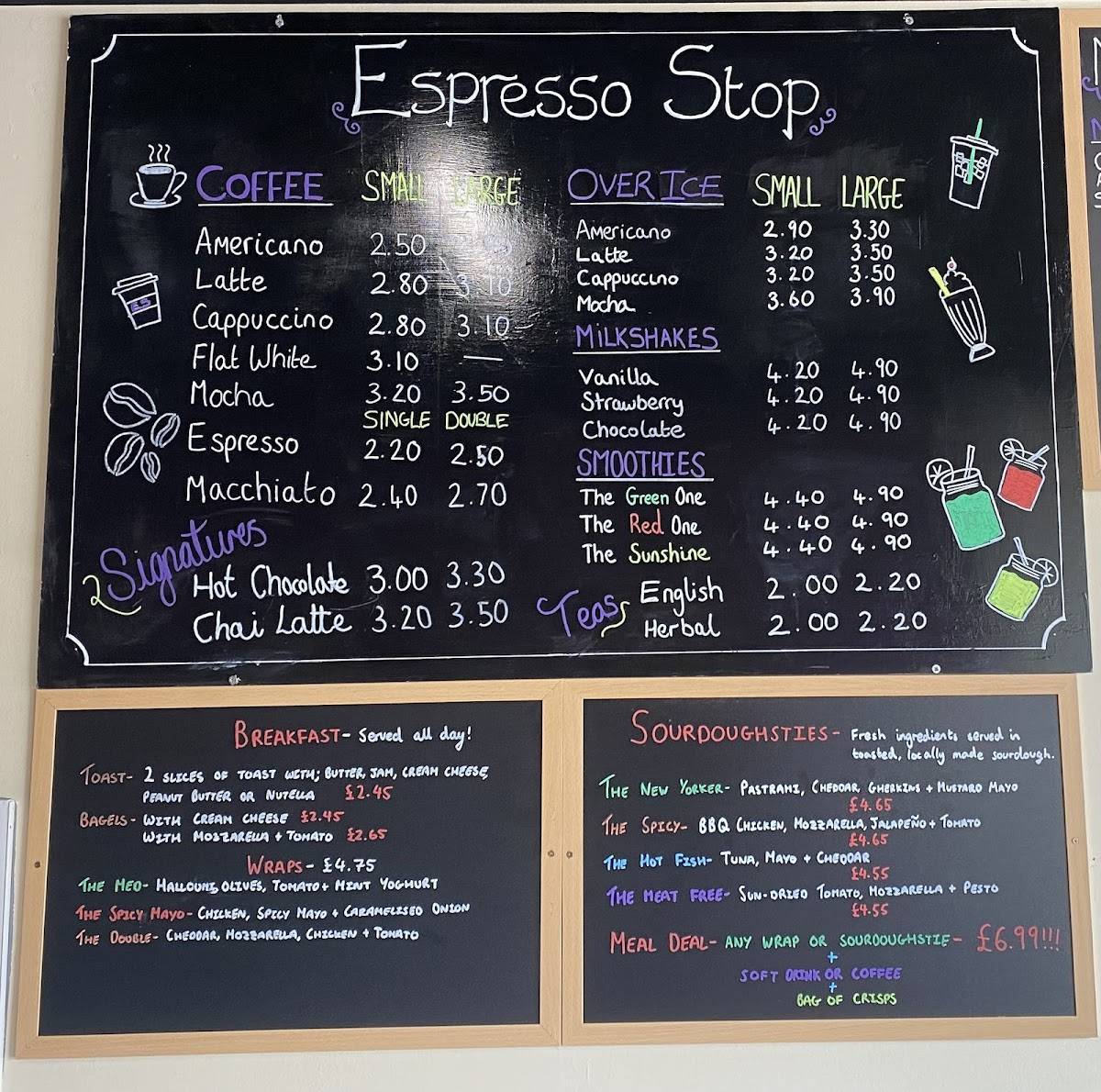 Menu at Espresso Stop, Hatfield