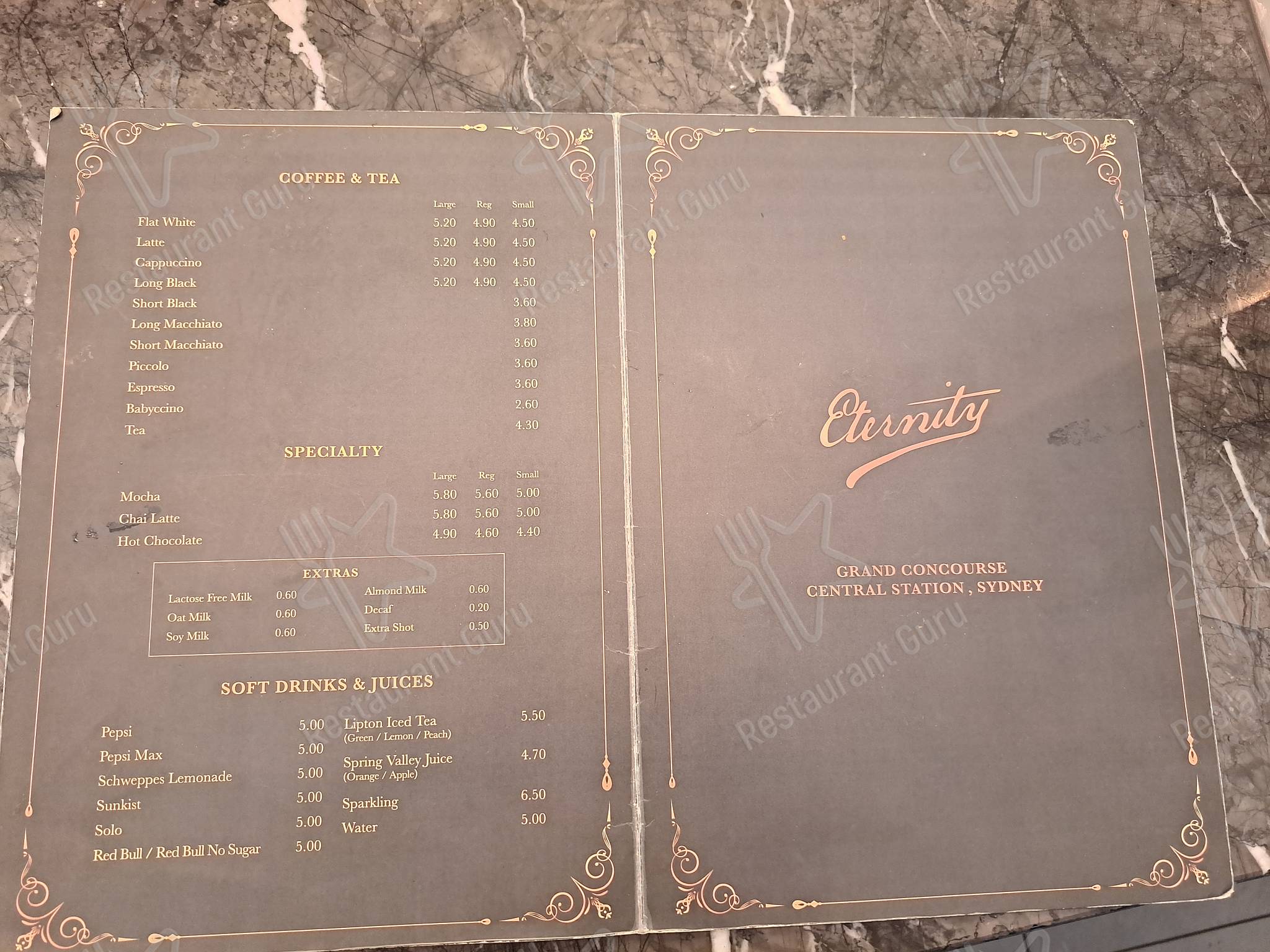Menu at Eternity Bar and Grill, Haymarket