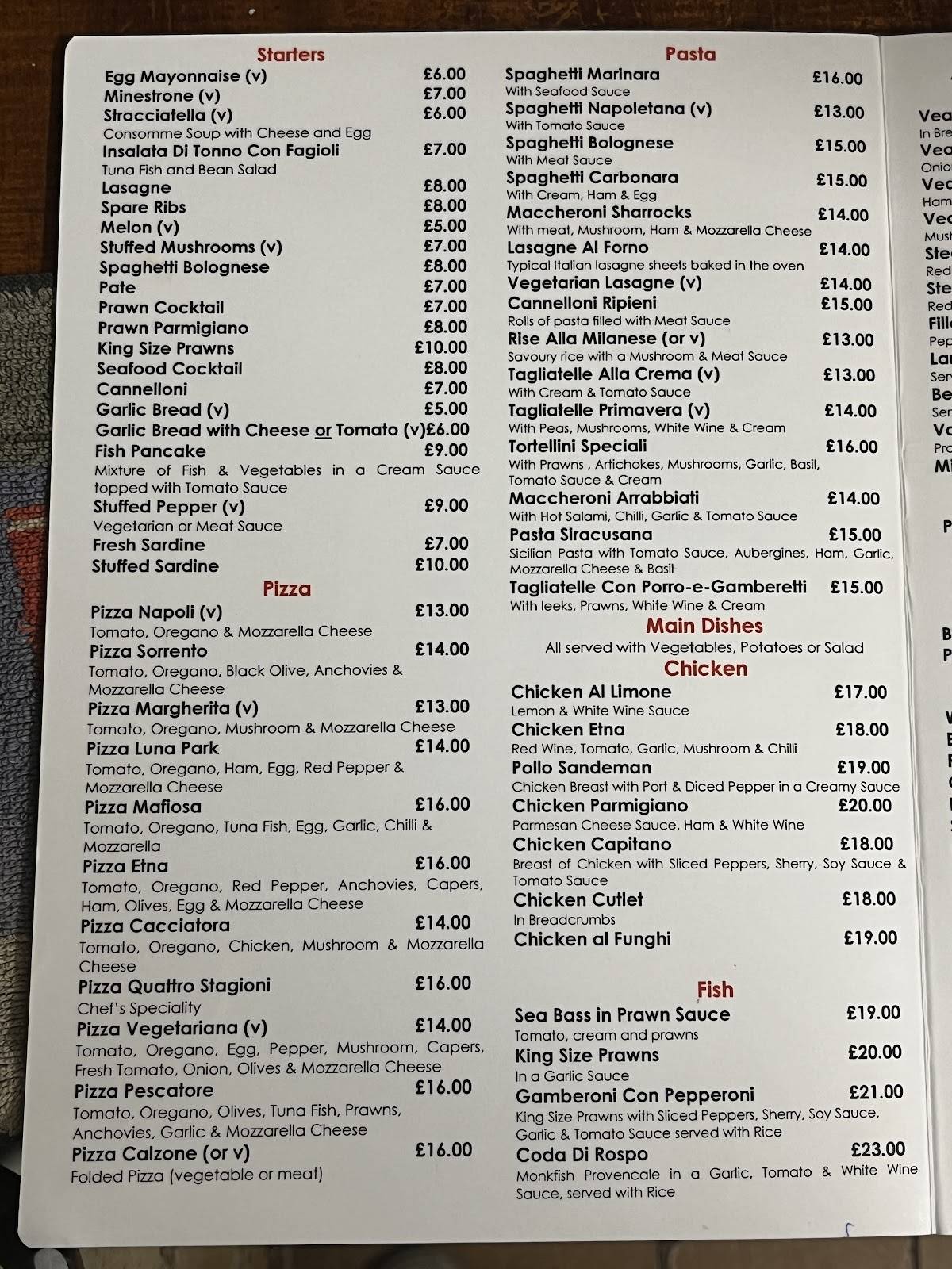Menu at Etna pizzeria, Lancaster