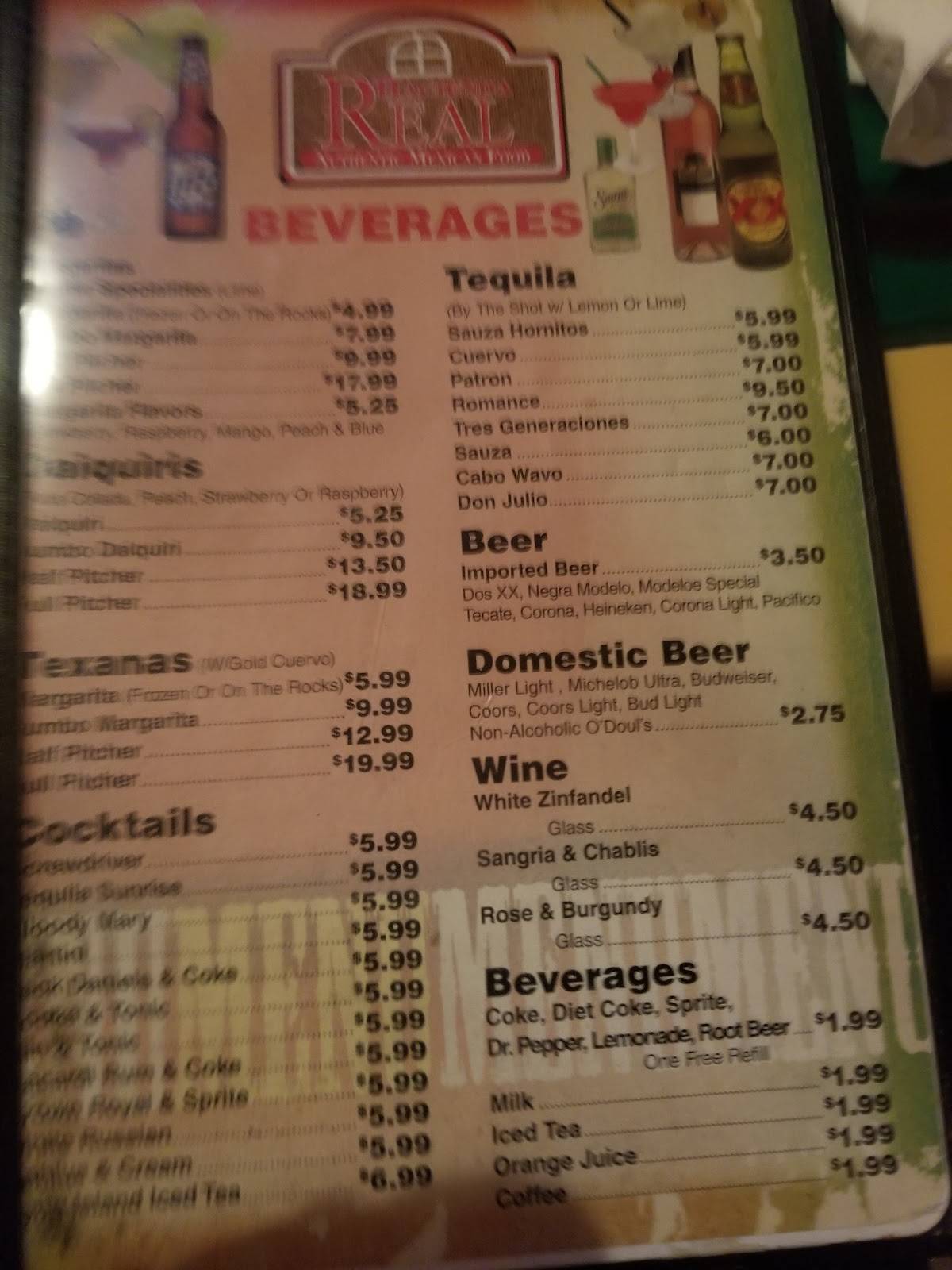 Menu at Hacienda Real restaurant, Eunice