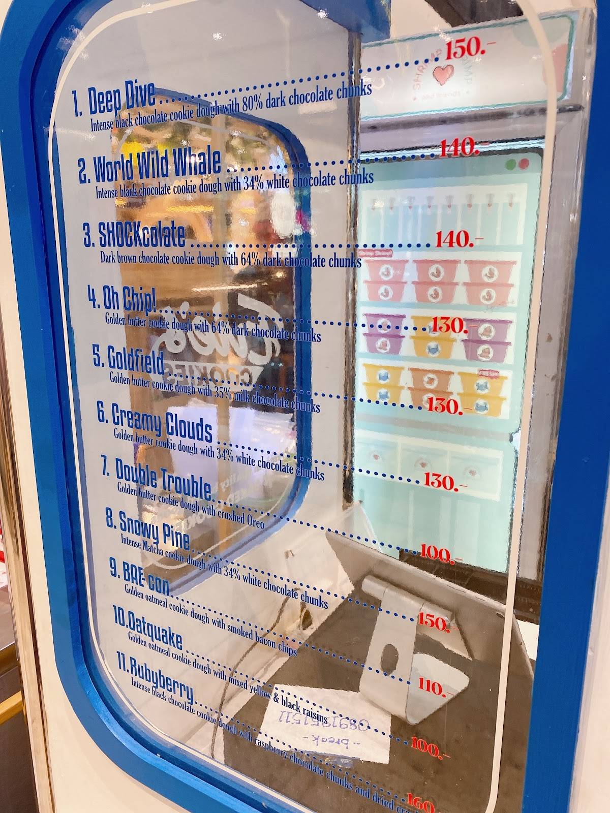 Menu at Evie’s Cookies, Bangkok