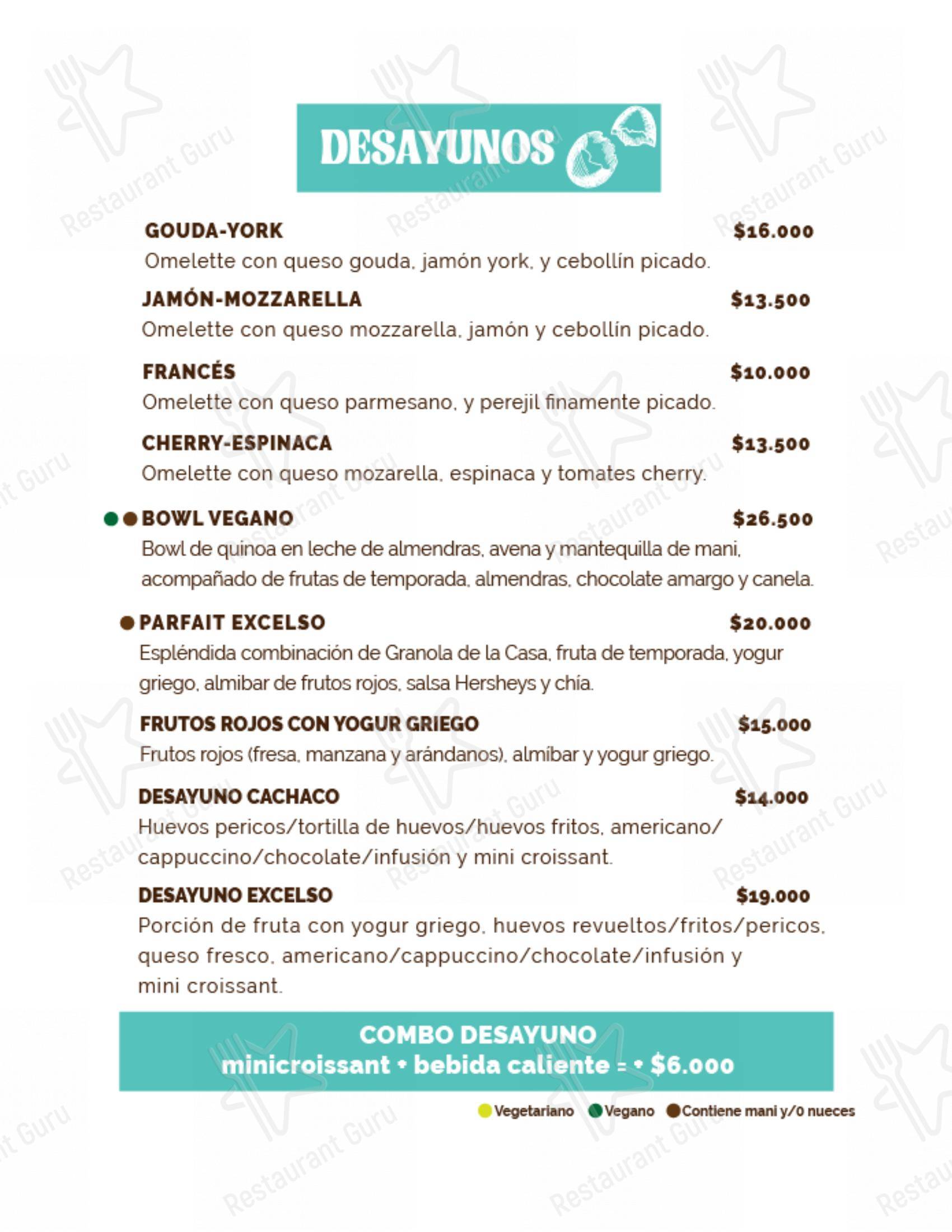 Menu at Excelso Café Comida Coworking, Bogotá
