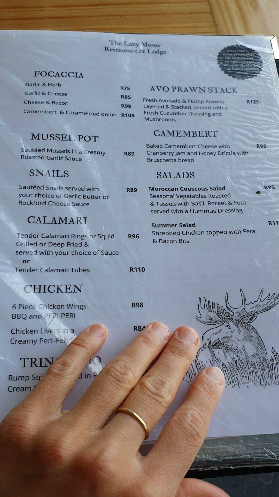 Menu at The Lazy Moose Restaurant & Lodge, Ezembeni