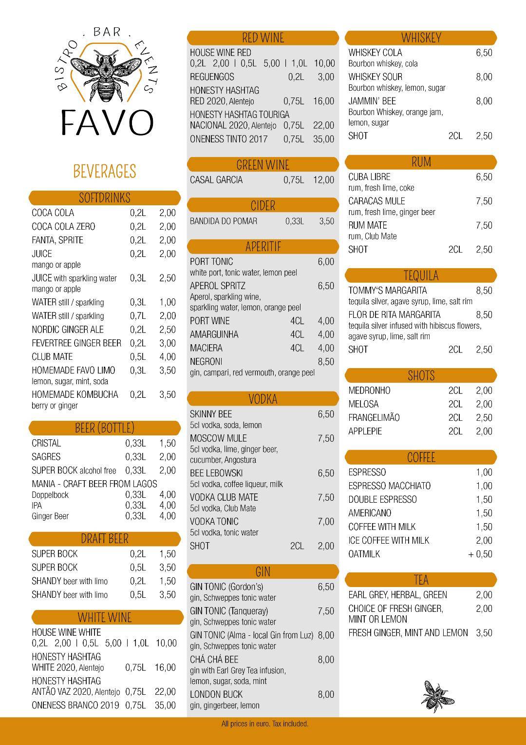 Menu at Favo Bistro Bar Events, Raposeira